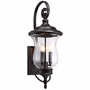 Franklin Iron Works Carriage Traditional Outdoor Wall Light Fixture LED Dimmable Bronze 26 3/4" Clear Seedy Glass for Exterior House Porch Patio Outside Deck Garage Yard Front Door Garden Home