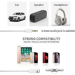 [Apple MFi Certified] Mixfly iPhone AUX Cord for Car Stereo, Lightning to 3.5mm AUX Audio Cable Compatible for iPhone 14/13/12/11/XS/X, Home Stereo/Headphone, Support All iOS Version - 3.3ft (White)
