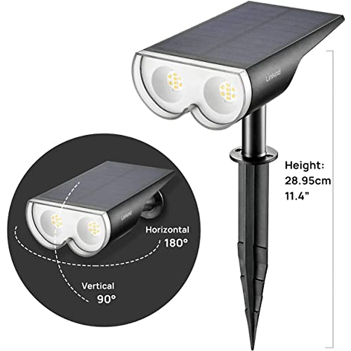 Linkind StarRay Solar Outdoor Lights, IP67 Waterproof Solar Landscape Spotlights, 16 LEDs Solar Lights for Yard Garden Driveway Porch Walkway, Auto On/Off 3000K 2-in-1 Solar Wall Lights, 2 Pack