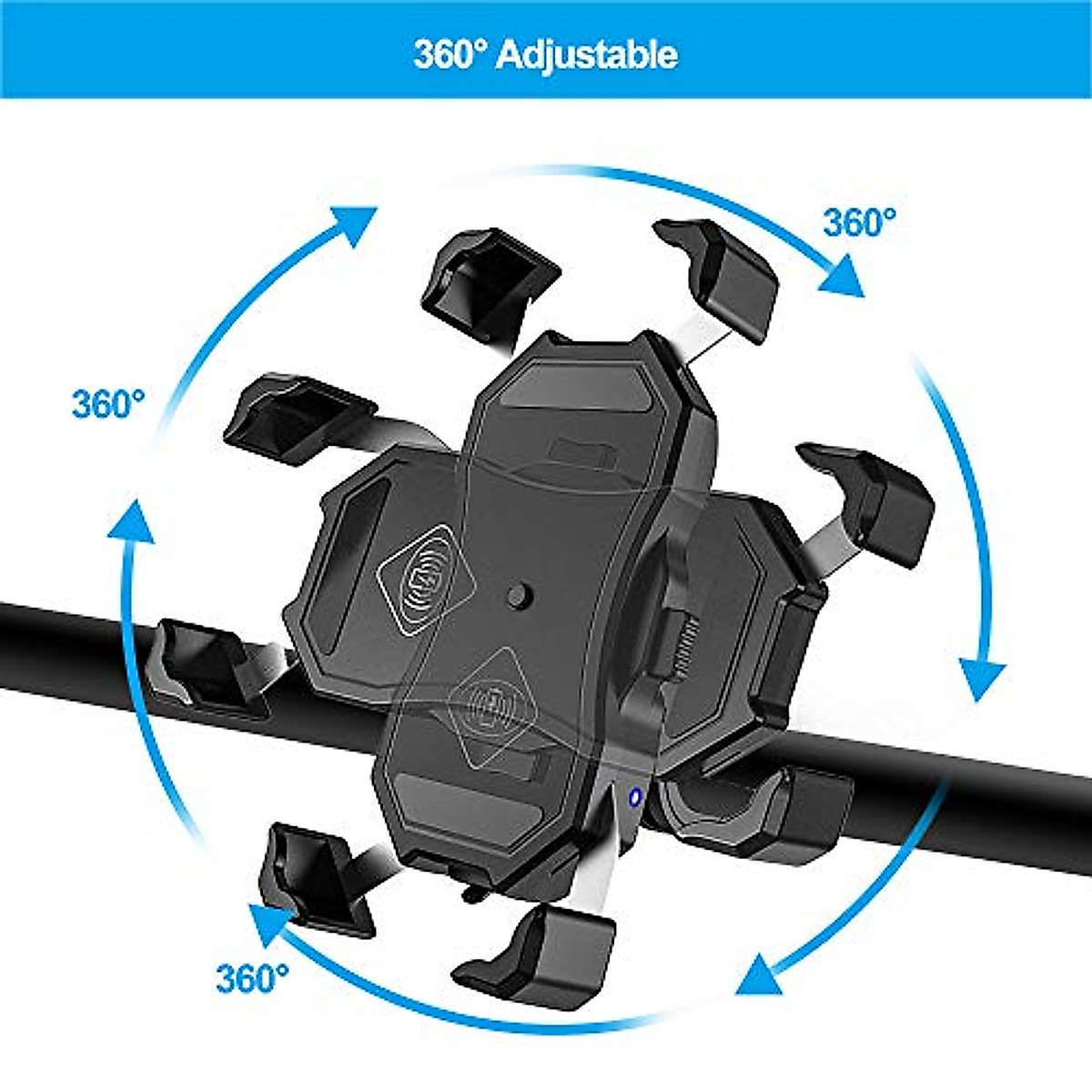 iMESTOU Motorcycle Wireless 15W Qi/USB Quick Charger 3.0 Phone Holder 2 in 1 Mount on 22-32mm Handlebar or Rear-View Mirror Fast Charging for 3.5-6.8 inch Cellphones