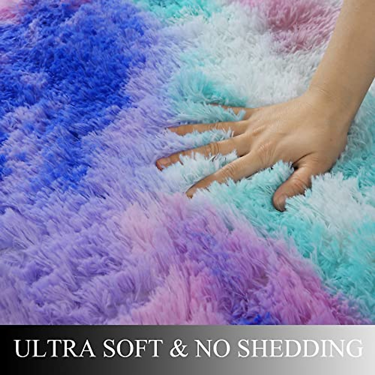 FGCOGOD Fluffy Soft Shag Rug for Bedroom, 3 x 5 Feet Kids Rugs for Bedroom Girls, Shaggy Tie Dyed Purple Blue Carpet for Living Room, Colorful Non-Slip Area Rug, Children Playroom Nursery Rug