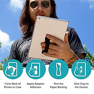 LoveHandle Tablet/XL Grip for Most Tablets and Large Smartphones, Black Elastic Strap Finger Grip with Black Base (LHT-01-Black)