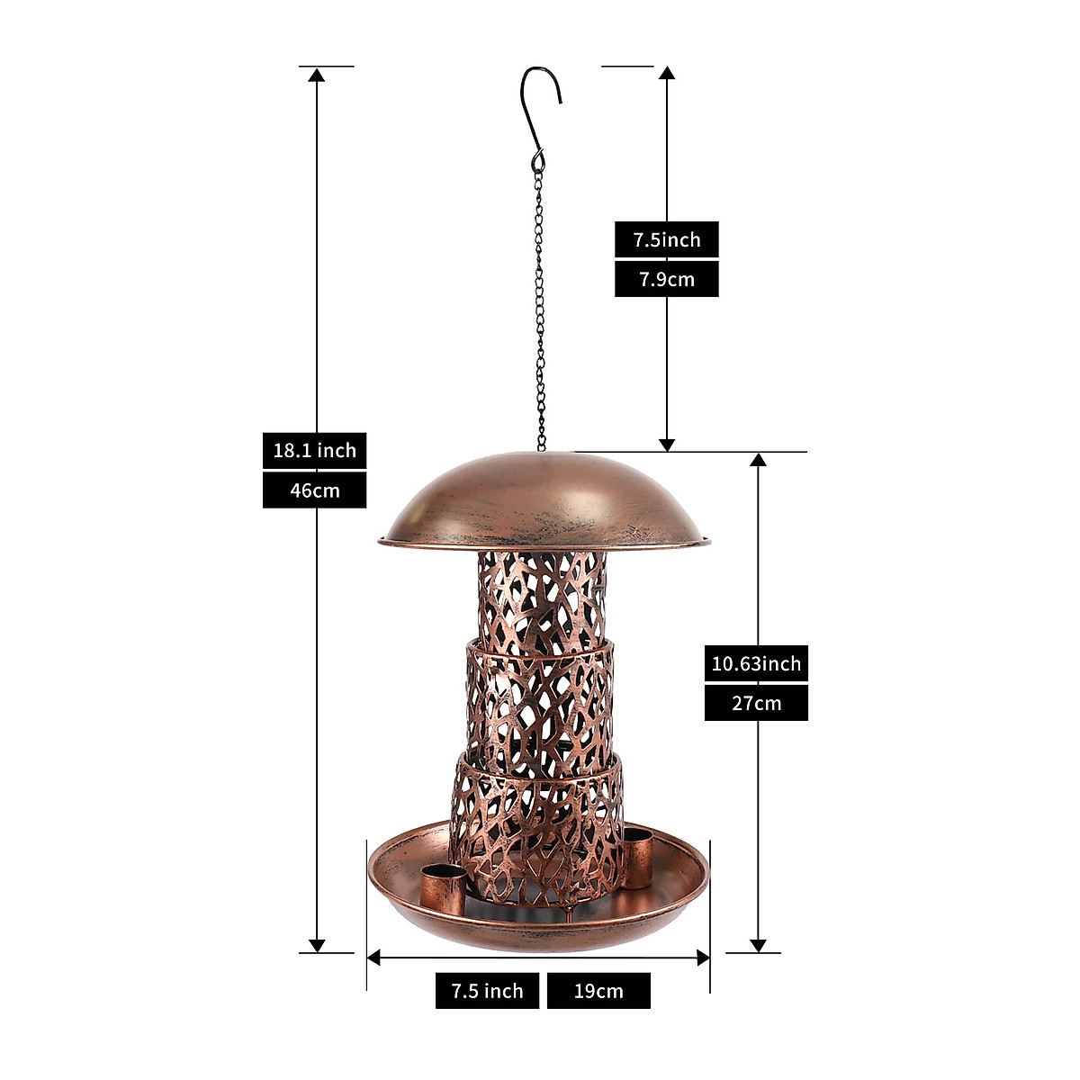 VGHELO Wild Bird Feeders for Outdoors Hanging, Metal Copper Bird Seed Feeders, Unique Hanging Bird Feeder for Backyard and Garden Decor