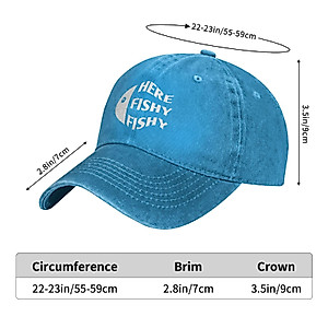 QVXHKP Funny Fishing Hat Here Fishy Fishy Fishy Hat for Men Baseball Caps Cute Hats Blue