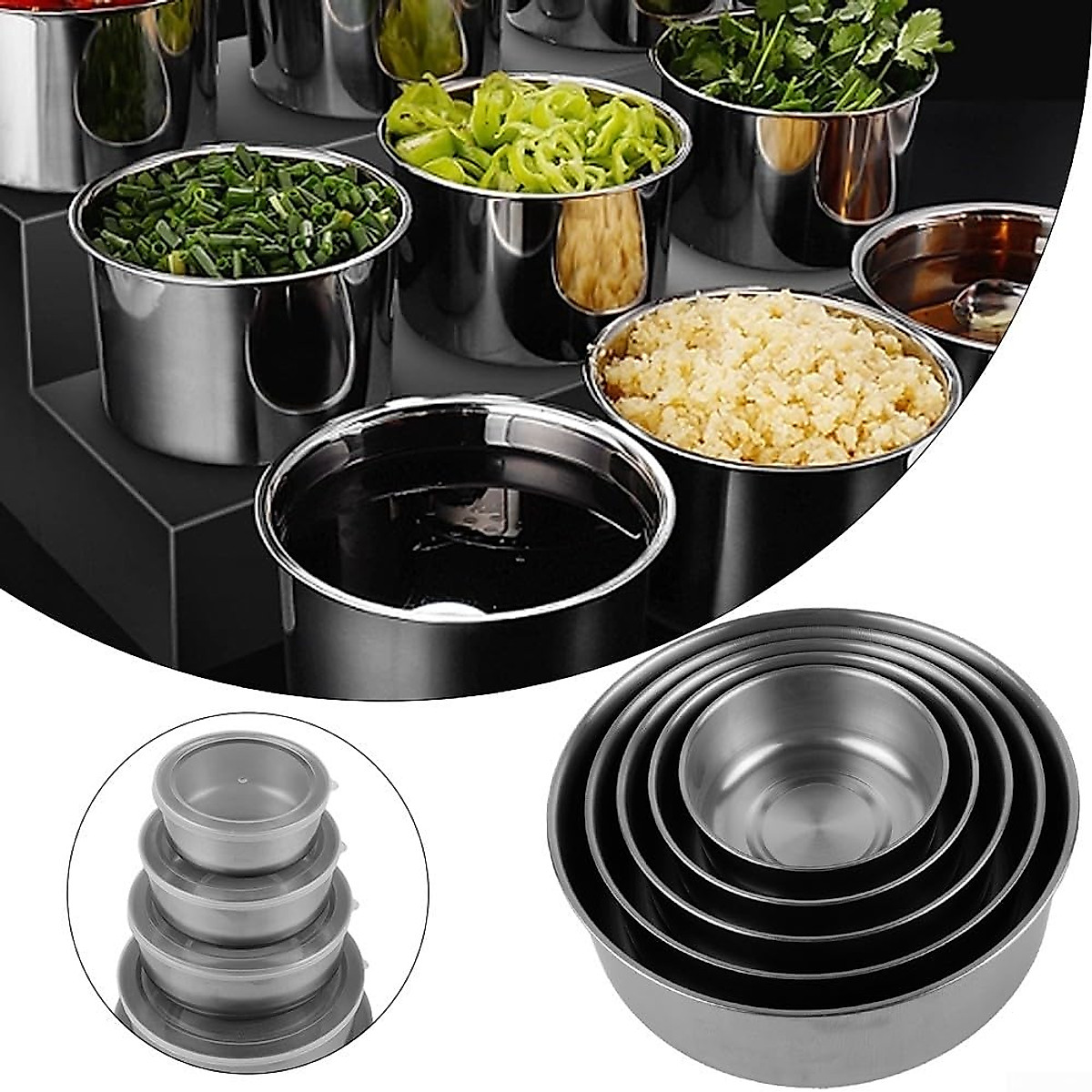 Cloudpower 5 Pcs Stainless Steel Food Storage Containers With Plastic Lids, Leakproof Stainless Steel Lunch Box Containers, Deep Size Bowls