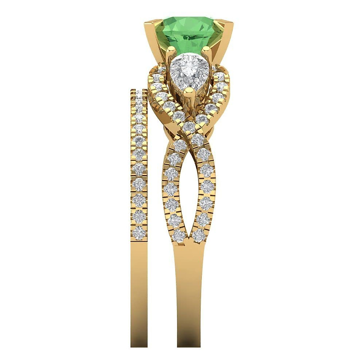 Clara Pucci 2.0ct Round Cut 3 stone Green Simulated Diamond Engagement Promise Anniversary Bridal Ring Band set 18K Yellow Gold 4.5