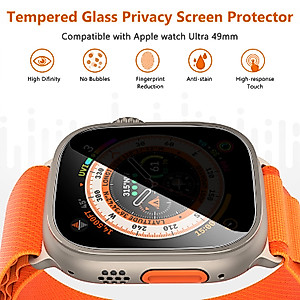 UniqueMe Privacy Screen Protector for Apple Watch Ultra 2 / Apple Watch Ultra 49mm - Tempered Glass Military-Grade Shockproof Case-Friendly Anti-Scratch Bubble-Free Cover for iWatch Ultra, 4 Pack