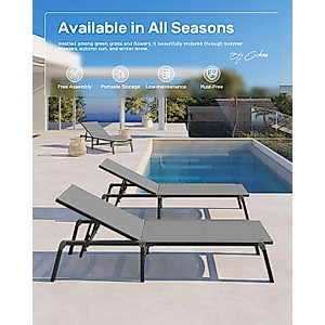 Aluminum Chaise Lounge Ourdoor - Foldable & Assemble Free Outdoor Lounge Chair with 5 Adjustable Backrest, Patio Lounge Chair for Outside Poolside Beach Pool, Grey