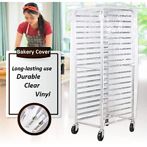 Made in USA. High quality Long-lasting use Vinyl COVER, Bakery Food Pan Sheet Rack Transparent COVER, size: 23"W x 28"L x 61"H, Long-lasting use Durable Clear Vinyl, with 3 Zippers.
