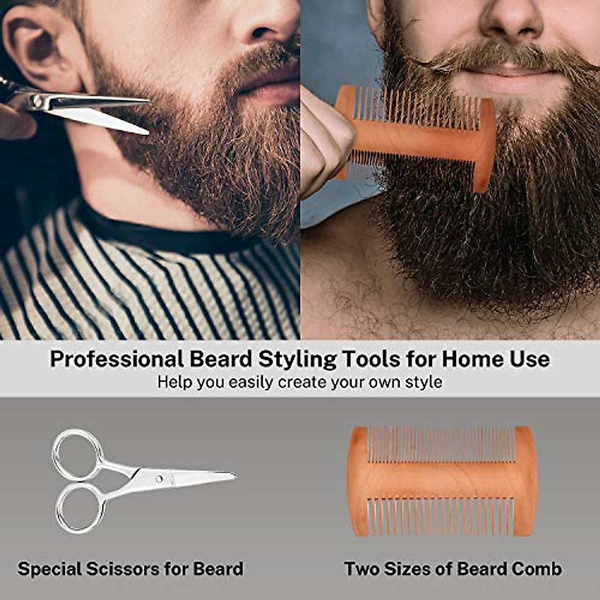Misiki Beard Kit for Men Grooming & Care, Beard Growth Kit with Trimming Tool Set, Natural Beard Care Growth Oil & Wash, Brush, Comb, Scissors & Storage Bag, Beard Care Perfect Gifts for Man