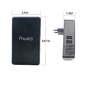 Powerjc Travel Voltage Converter Adapter Power Step Down 220V to 110V 2000W with 2 Outlets and 2 Smart USB Charging Ports Black