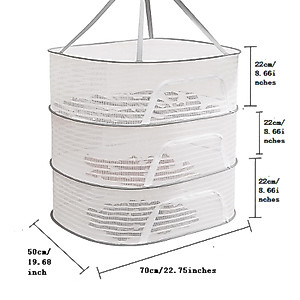 HCHMAO Herb Drying Rack 3 Layer Hanging Mesh Net Clothes Drying Racks Foldable Hanging Mesh Dryer for Buds, Fruits, Hydroponics Flowers, Vegetables, Fish, or Clothes, Doll
