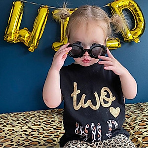 Viworld Baby Girl Two Birthday Outfits Ruffle Sleeve Wild Two Top + Leopard Shorts Set Cake Smash Summer Clothes（Leopard,2T