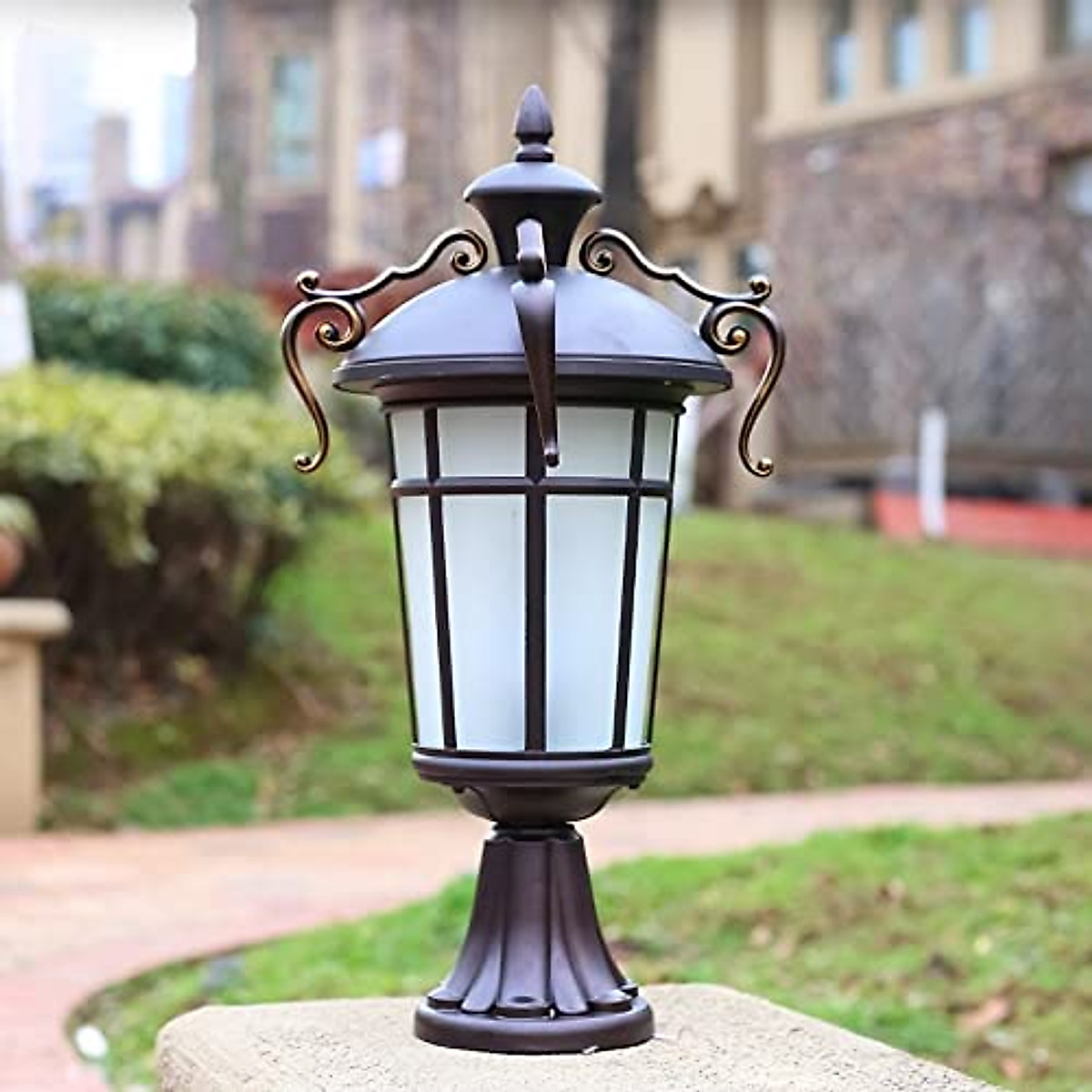 MODEBHD Continental Aluminum Glass Lawn Landscape Lantern Tradition Victoria Antique Outdoor Table Lamp Column Lamp Garden Street Post Lights Villa Corridor Aisle E27 Decoration Illumination