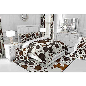 Erosebridal Brown Cowhide Comforter Cover Western Animals Duvet Cover,Black White Longhorn Highland Cow Skin Bedding Set Animal Hide Fur Hair Spot King Bed Set,Cowboy Farmhouse Room Decor