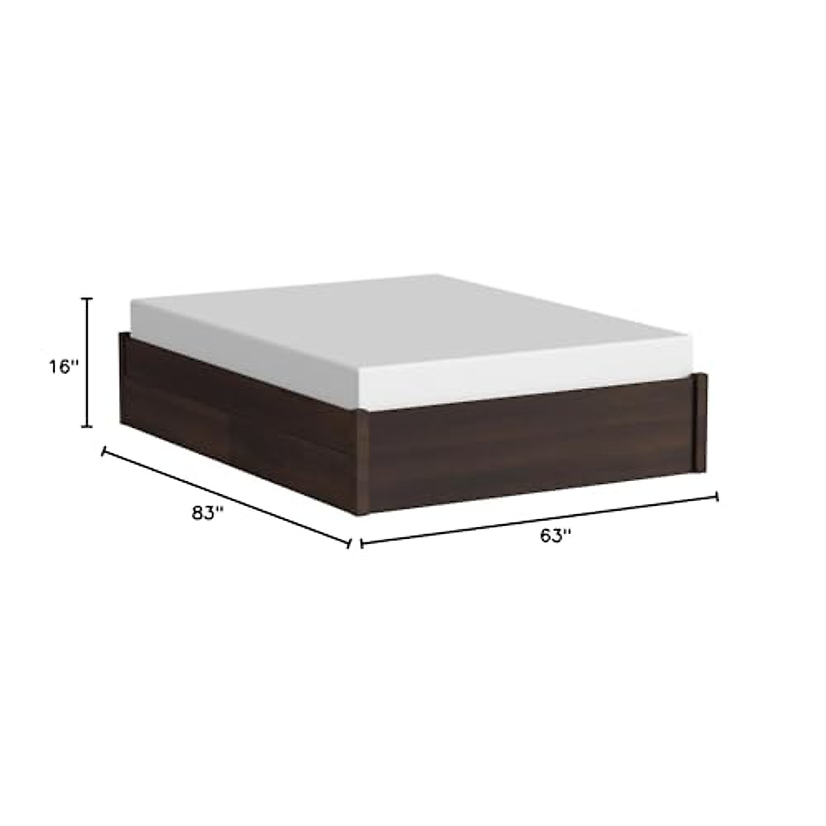 Prepac Select Queen 4-Post Raised Platform 2-Drawer Storage Bed, Modern Queen Storage Bed with Drawers 83" D x 63" W x 16" H, Espresso, EBSQ-1302-3K