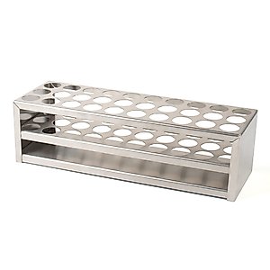 Okulab Test Tube Rack, 30 Holes Stainless Steel Test Tube Racks, with Extended Edges Providing Handles, Suitable for Tubes of Dia.≤21mm, Round Holes Test Tube Holder, for Classroom, Lab,TTRS30B1