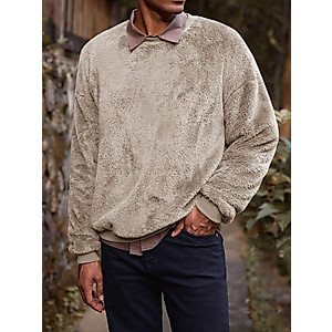 Runcati Mens Fuzzy Sherpa Sweatshirt Long Sleeve Fluffy Crew Neck Pullover Cozy Basic Unisex Fall Winter Warm Tops