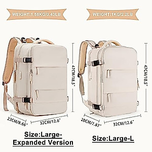coowoz Large Travel Backpack For Women Men, Carry On Backpack,Hiking Backpack Waterproof Outdoor Sports Rucksack Casual Daypack Expandable Heavy Duty Extra large Backpack Beige Expansion