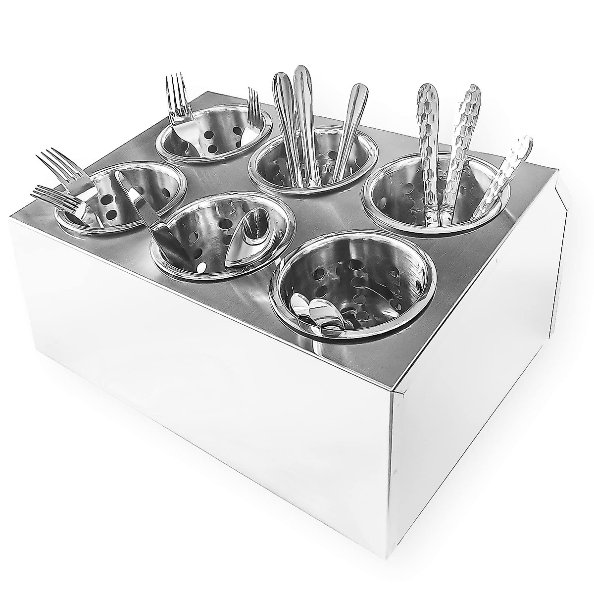 overstockedkitchen Commercial 6-Hole Stainless Steel Cylinder Flatware Silverware Utensil Holder Organizer Caddy