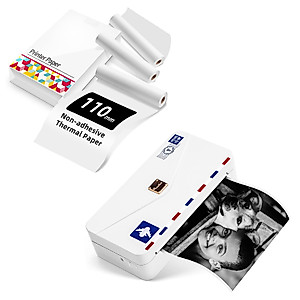 Memoqueen M04AS Mini Sticker Printer - Pocket Thermal Printer Wireless Portable Printer for iPhone with 3 Rolls 110mm Black on White Non-Adhesive Paper, Great for Memo, Notes, Photo, Journal