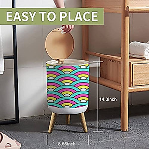 IBPNKFAZ89 Small Trash Can with Lid Cute Retro Dragon Scales Seamless Garbage Bin Wood Waste Bin Press Cover Round Wastebasket for Bathroom Bedroom Office Kitchen