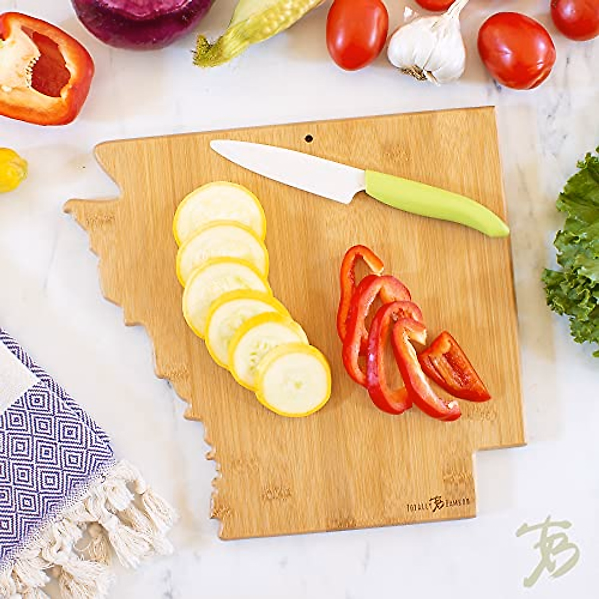 Totally Bamboo Destination Arkansas State Shaped Serving and Cutting Board, Includes Hang Tie for Wall Display