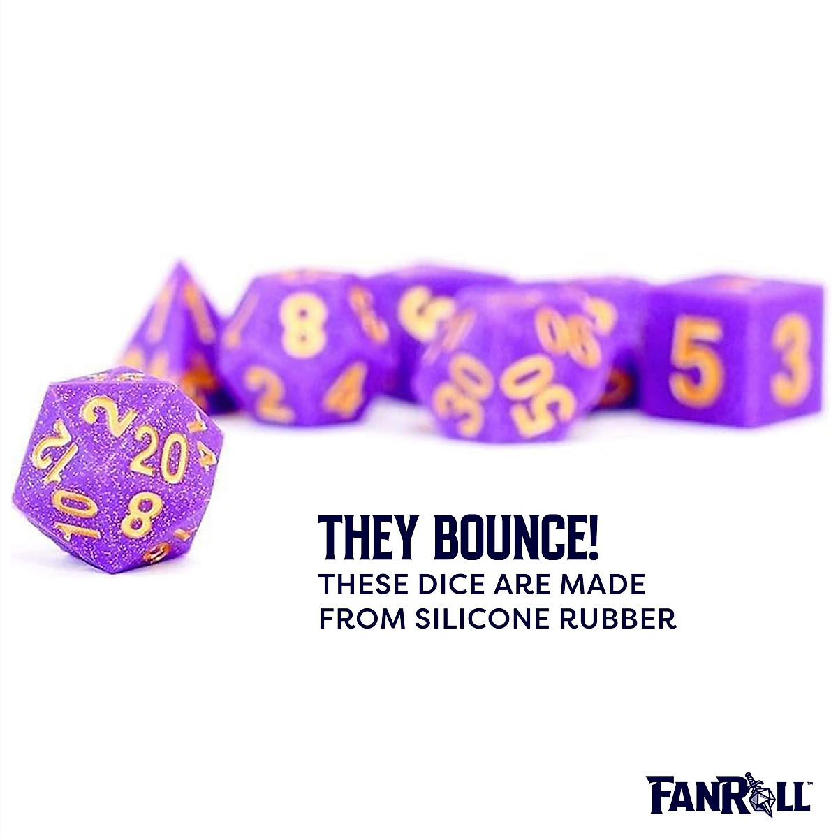 FanRoll 16mm Sharp Edge Silicone Rubber Poly DND Dice Set: Regal Ricochet, Role Playing Game Dice for Dungeons and Dragons