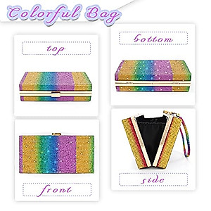 ELABEST Rainbow Rhinestone Evening Clutch Bag Polychrome Handbag Money Purses Sparkling Glisten Crystal Crossbody Shoulder Purse Ladies Wedding Cocktail Party Bag