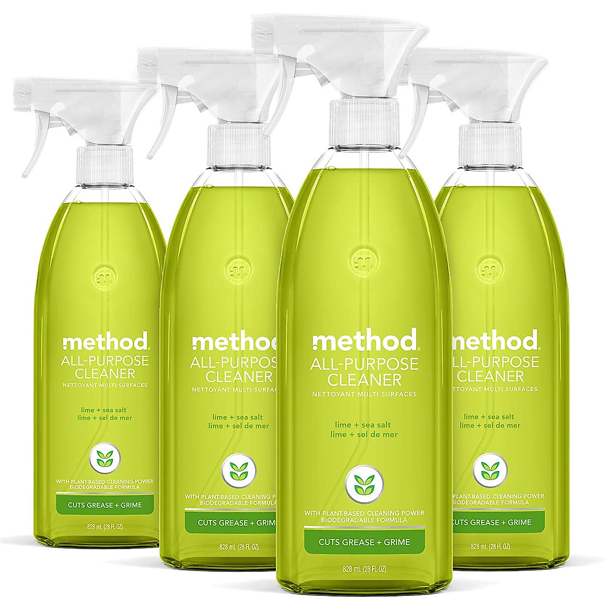 Method All-Purpose Cleaner Spray, Plant-Based and Biodegradable Formula Perfect for Most Counters, Tiles, Stone, and More, Lime + Sea Salt, 28 oz Spray Bottles, 4 Pack, Packaging May Vary