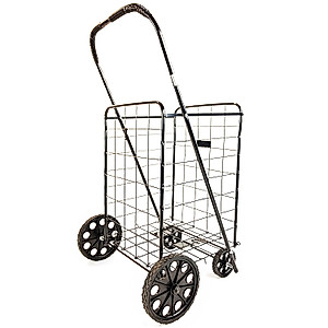 ATH Large Deluxe Rolling Utility / Shopping Cart - Stowable Folding Heavy Duty Cart with Rubber Wheels For Haul Laundry, Groceries, Toys, Sports Equipment, Black