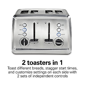 Hamilton Beach 4 Slice Toaster with Extra-Wide Slots, Bagel Setting, Toast Boost, Slide-Out Crumb Tray, Auto-Shutoff & Cancel Button, Stainless Steel (24798)
