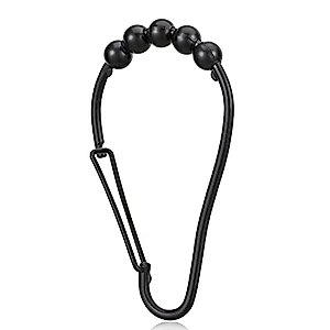 Black Shower Curtain Hooks Rings, Rust Proof Shower Curtain Rings for Bathroom, ZESLMG Decorative Shower Hooks Hangers for Shower Curtain Rod,Set of 12