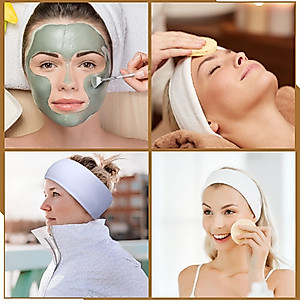 4 Pcs Spa Facial Headband Makeup Head Wrap Adjustable Towel with 30 Pcs Compressed Facial Sponges, 4 Pcs Facial Mask Fan Brushes for Facial Esthetician Supplies (Yellow, White, Orange)