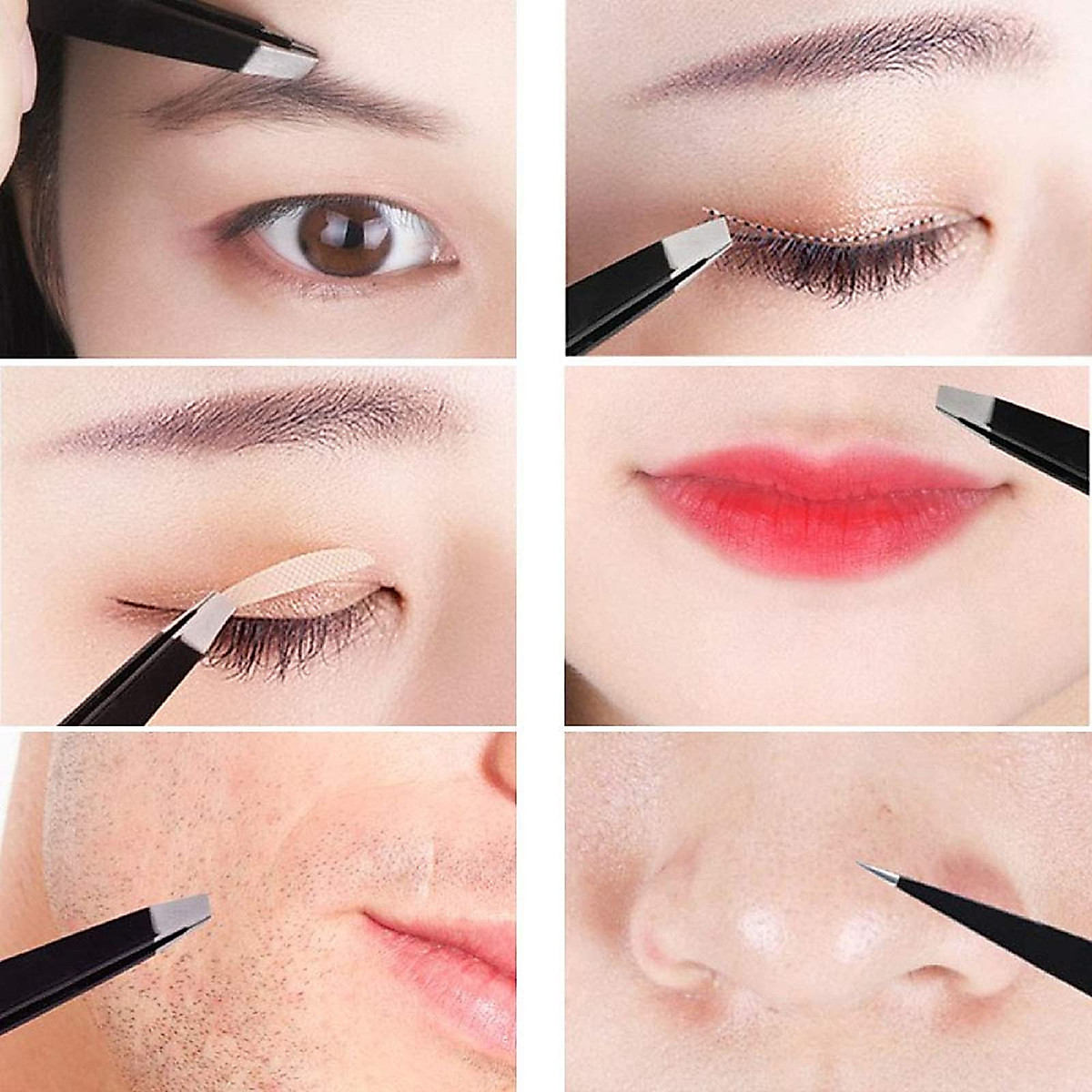 Tweezers Set Tweezers for Eyelashes Stainless Steel Plucking Precision Tweezers Set for Ingrown Hair Remove and Lash Extension, Plucking Tweezers with Leather Case for Gifts (6-Piece)