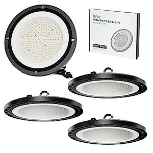 SUPERDANNY High Bay Lights - 150W, 21,000 lm, 140 LM/W, 5000K Daylight UFO High Bay LED Shop Lights, High Bay Led Light 6ft Cable- LED High Bay Light for Warehouse, 4/Pack