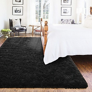 ISEAU Black Rug for Living Room, Fluffy 5x8 Feet Area Rug Carpets Soft Shaggy Rugs for Bedroom, Fuzzy and Comfy Shag Large Rug for Teen's Dorm Boys Kids Nursery Room Decor