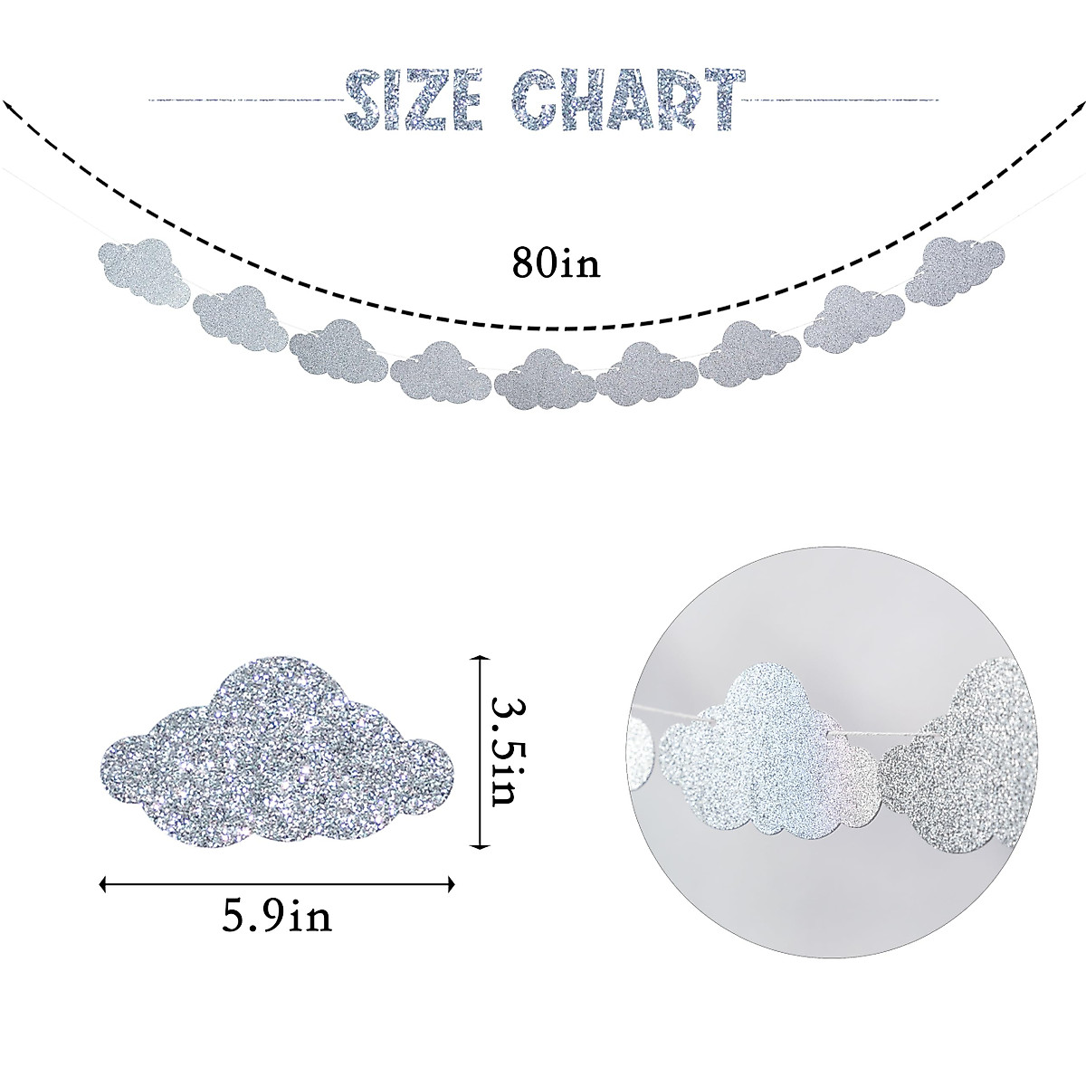 LINZYING Silver Shiny Cloud Banner - Engagement Bride Wedding Decoration,On Cloud Banner,On Cloud Nine Banner,On Cloud 9 Birthday Banner,On Cloud Birthday Banner for Girls (Cloud Banner)
