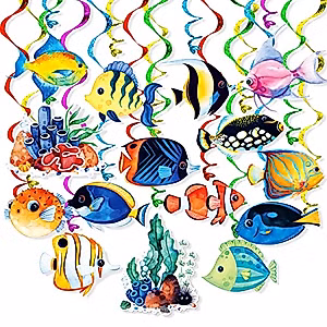 Tropical Fish Hanging Swirls 30 Pack Foil Ceiling Hanging Swirls Streams Banner Decorations Garland for Kids Under the Sea Ocean Baby Shower Celebrating Events Birthday Party Supplies Room Wall Decor