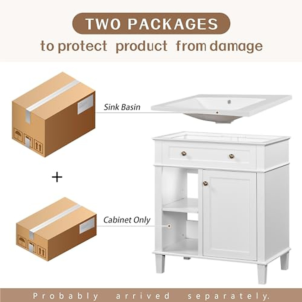 PIETFIU 30" Bathroom Vanity with Ceramic Sink Set,Storage Cabinet and Adjustable Shelf,Solid Wood Frame (White, 30 Inch)