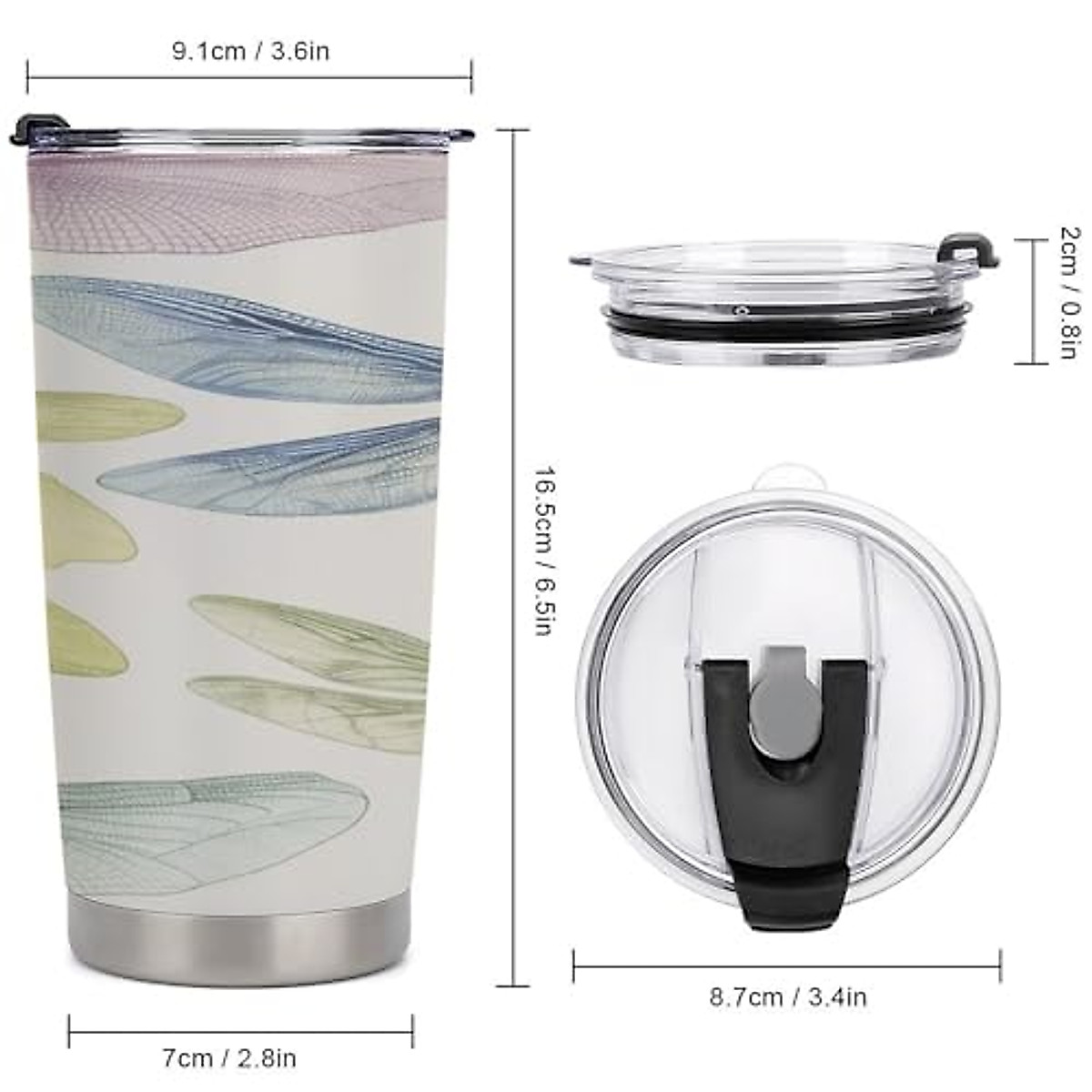 FHENMSA Reusable Plastic Water Cups with Lids,Dragonfly Drawing Print Anti-overflow Cup,sports Travel Coffee Cup