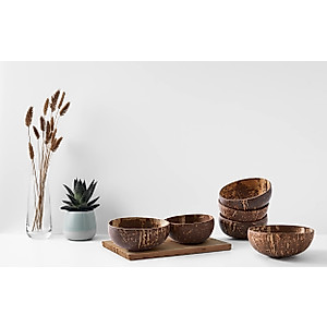 Coconut Bowls and Coconut Spoons Gift Set (Set of 4 Coconut Bowls + 4 Wooden Spoons) - 100% Natural - Vegan - Hand Made - Eco Friendly - Made from Reclaimed Coconut Shells - Bowls For Eating