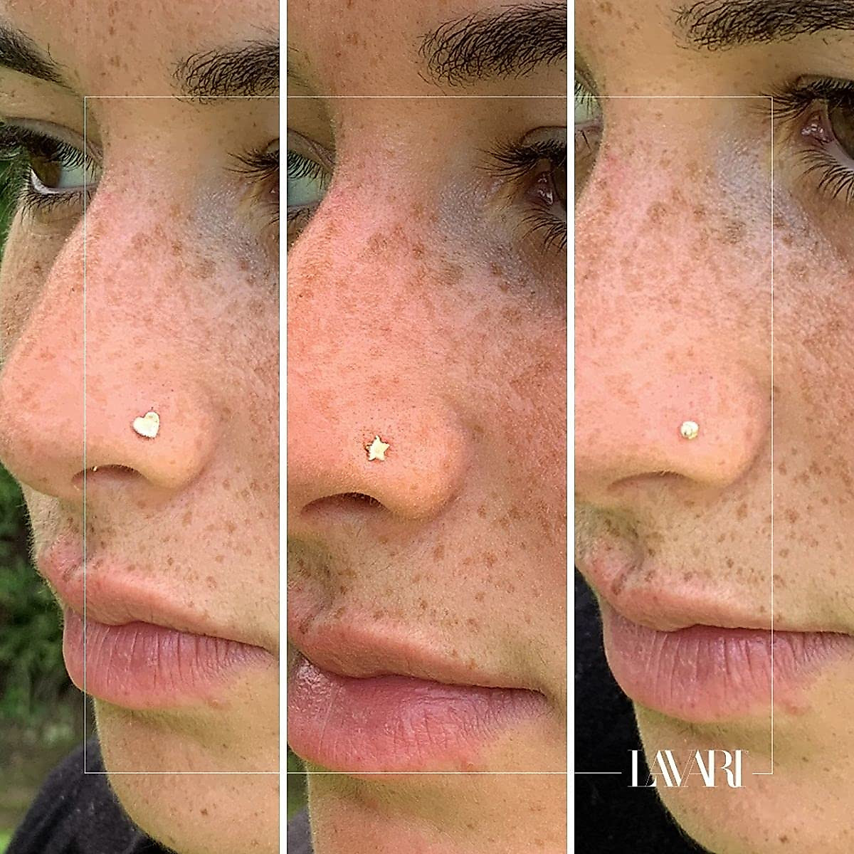 Lavari Jewelers 22G Nose Ring Set 2mm Circle Star Heart in 10k Yellow Gold