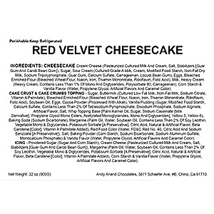 Andy Anand Red Velvet Cheesecake 9" Fresh Made in Traditional Way, Amazing-Delicious-Decadent & Greeting Card, Birthday Valentine, Christmas, Mothers Fathers day, Anniversary Gourmet Food (2 lbs)