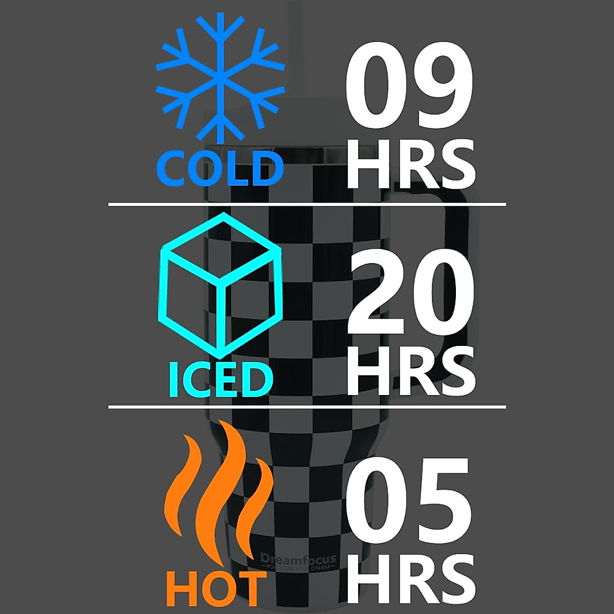 Dreamfocus 40 oz Stainless Steel Vacuum Insulated Tumbler with Handle and Straw, Upgraded Lid Automatic Rebound, Water Bottle Cup Travel Coffee Mug Black and White Checkered