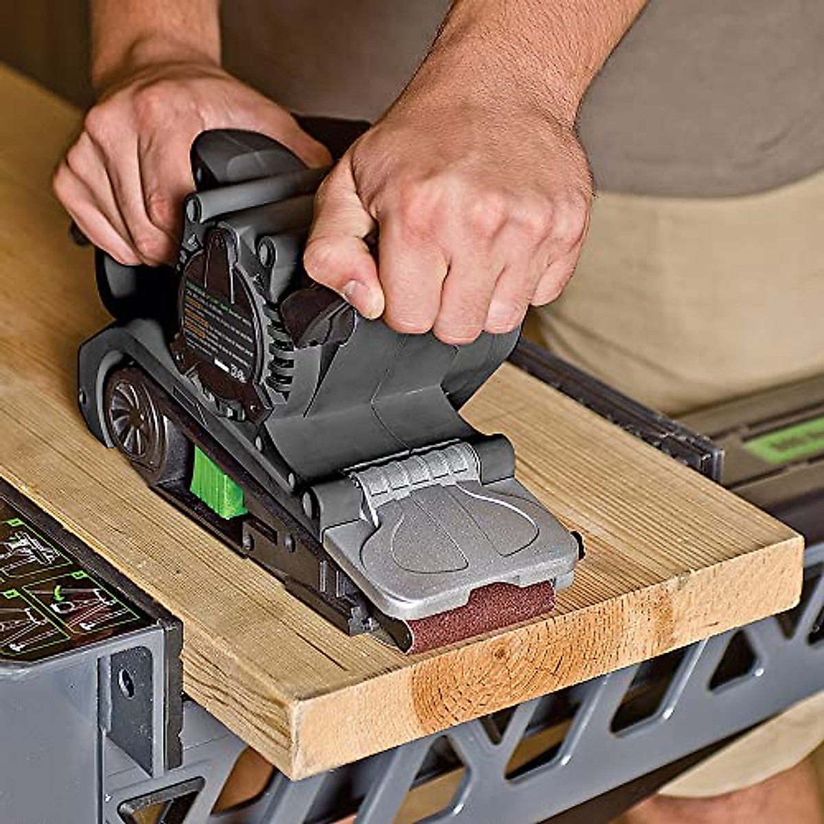 Genesis GBS321A Single Lever 3" x 21" Variable Speed Belt Sander with Adjustable Front Handle and Dust Collection Bag , Grey