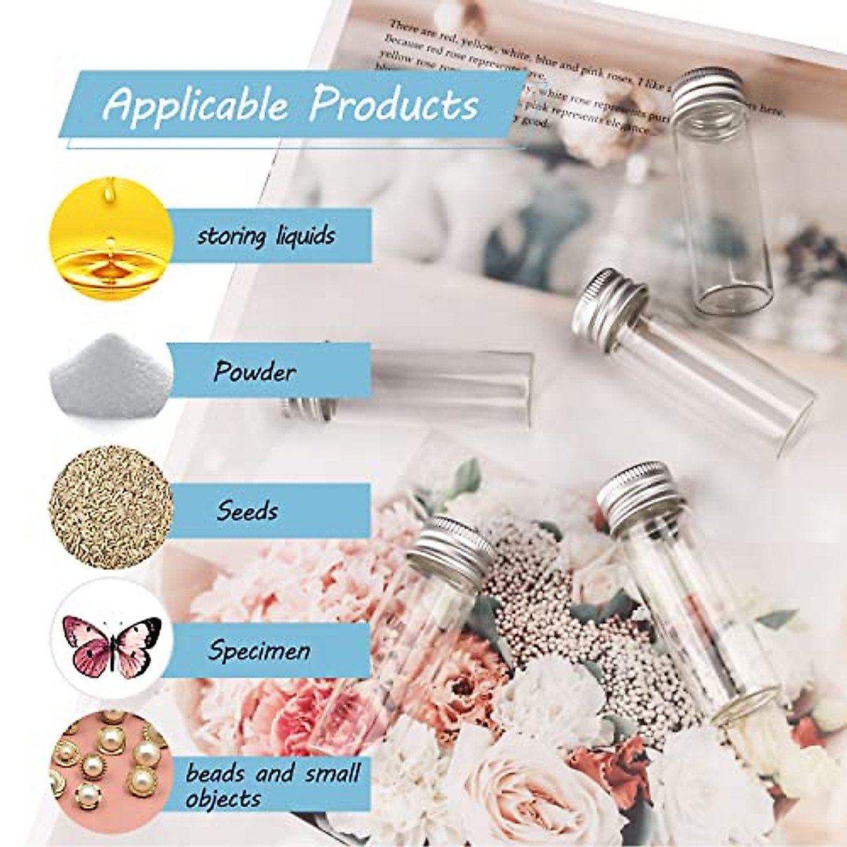 20 Packs 15ml/0.5oz Glass Vials With Aluminum Screw Lids Glass Sealed Bottle Clear Liquid Sample Vial For Jewelry Beads Herbs DIY Craft Storage Decorations