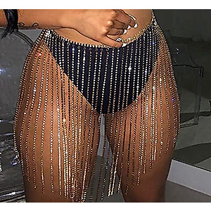 Asooll Crystal Body Chains Fashion Belly Hip Skirts Tassel Waist Chains Summer Beach Nightclub Party Body Accessories Jewelry for Women and Girls (Gold)