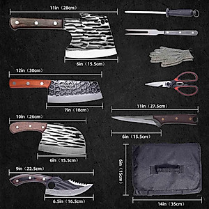 tatakook Butcher Chef Knife Set with Bag，High Carbon Steel Meat Cleaver for Meat Cutting Processing,Hand Forged Boning Carving Knife，Vegetable BBQ Camping Viking Knife