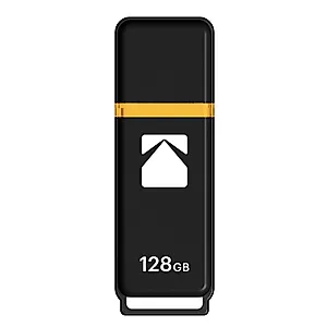 Kodak EKMMD128GK103 - USB Drive 3.2/3.1/3.0-128 GB, 128 Go - Classic Serie - K100 Model - Black mat casing with a Transparent Yellow Neck + a Cap